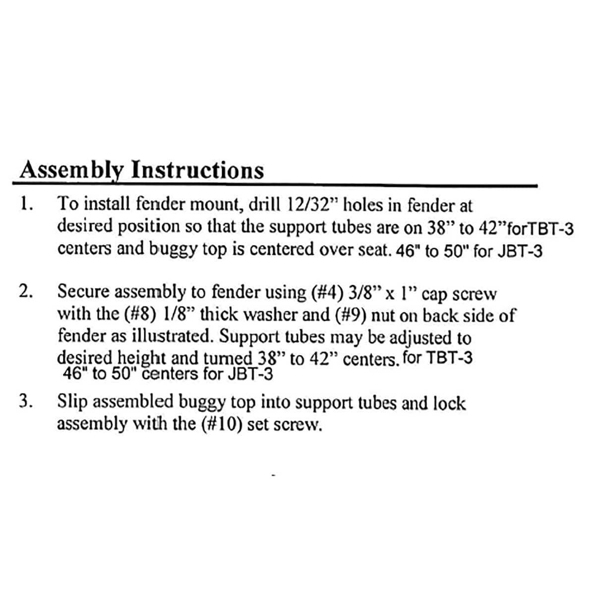Femco Fender Mount Kit for 40"W Folding Buggy-Top Canopy 405344 | Gemplers